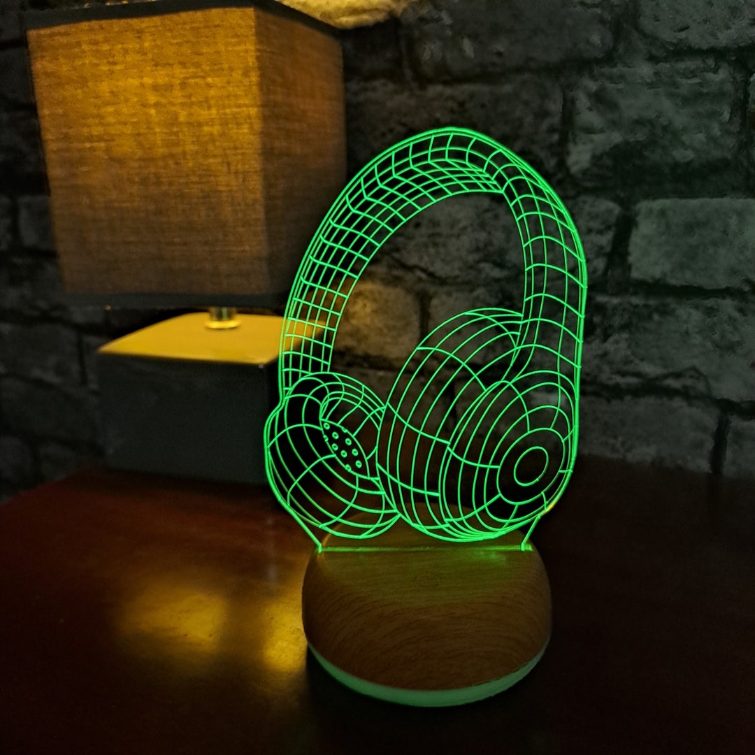 Personalised Headphones LED Lamp, Headphones Night Light, Gift ...