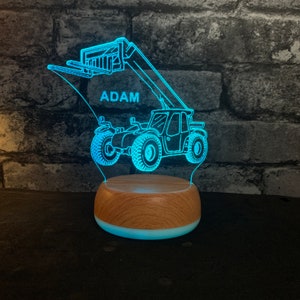 Personalised Forklift Loader Digger Night Light, LED Lamp, Farming ...