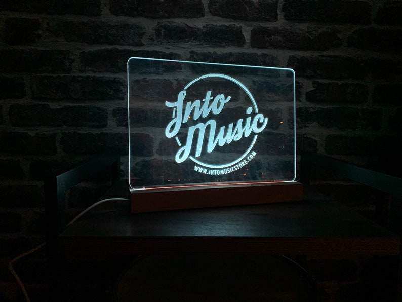 Personalised Company Logo LED Display Light With Wooden Base - Etsy