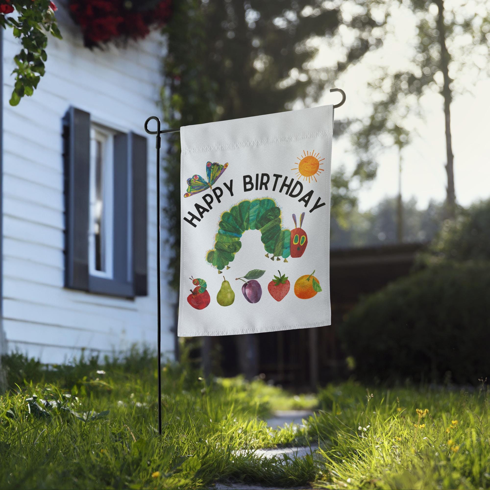 Hungry Caterpillar Birthday Flag, Birthday Garden Flag, Hungry ...