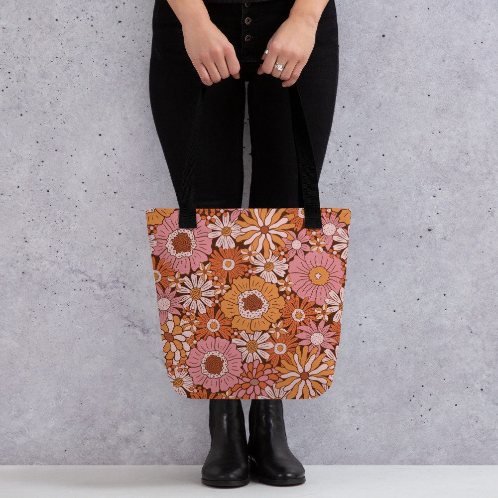 Retro Hippie Tote Bag, 70s Tote Bag, 60s Tote Bag, Flower Power Tote ...
