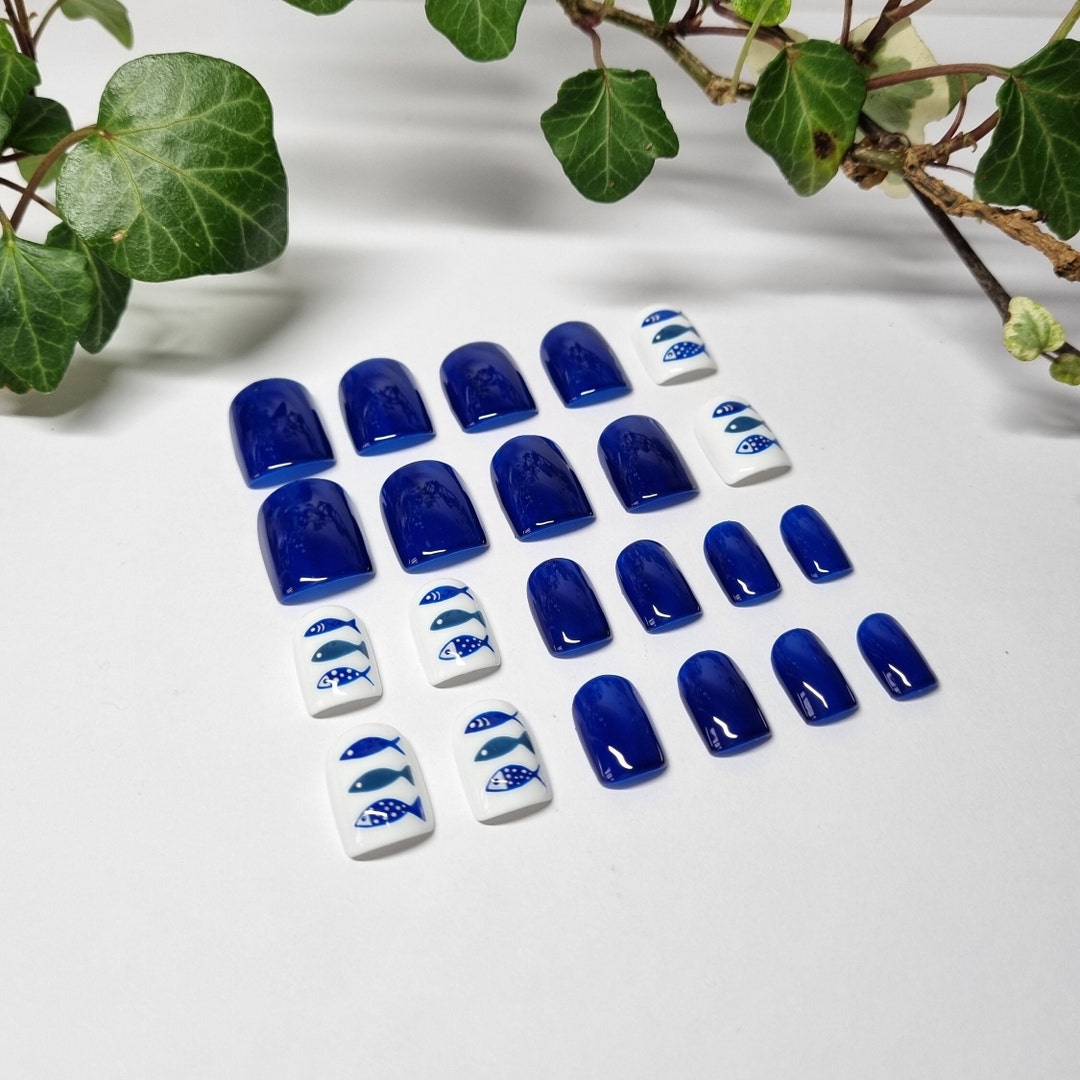 Deep Blue Extra Short Press on Nails, Full Set of 22 - Etsy