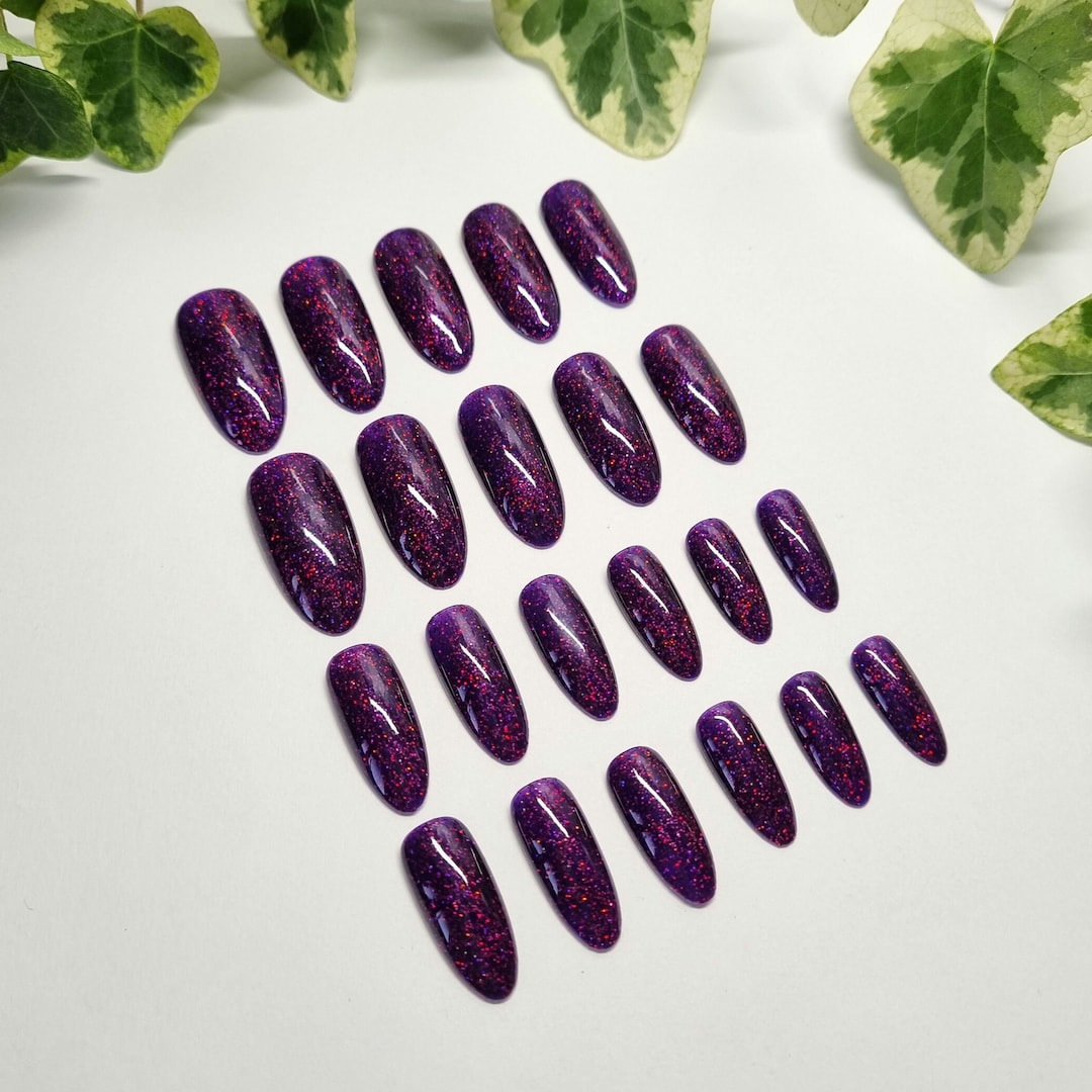 Blackberry Fizz Press on Nails, Purple Sparkle False Nails, Full Set of ...