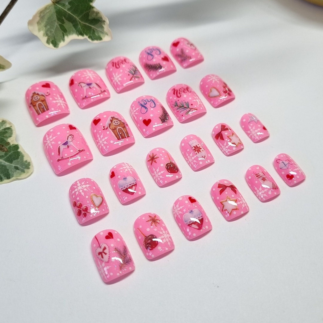 Pinkmas! Custom Press on Nails, Full Set of 22 - Etsy