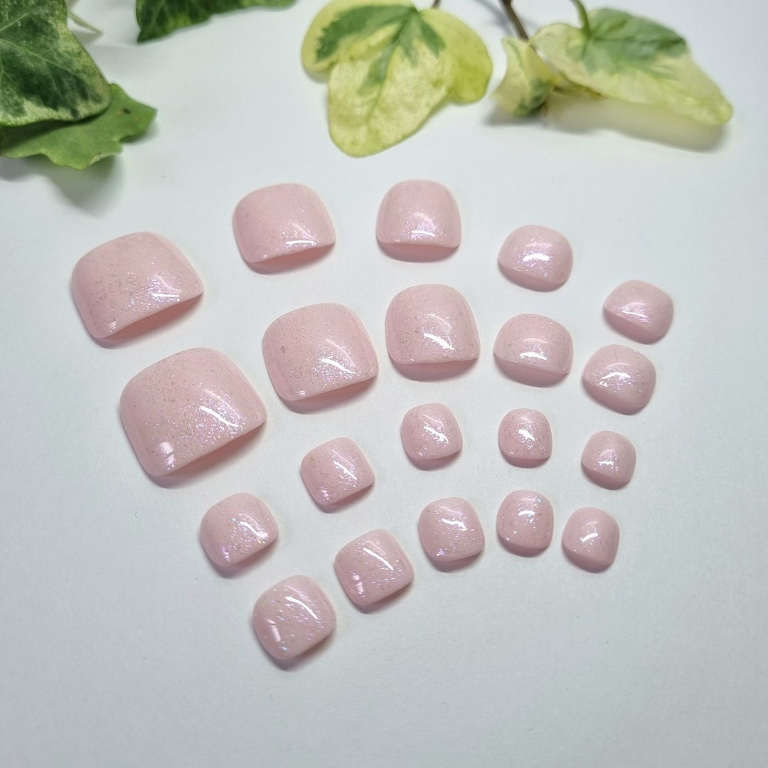Strawberry Sundae Press on Toenails, Pale Pink Sparkle Nails, Full Set ...