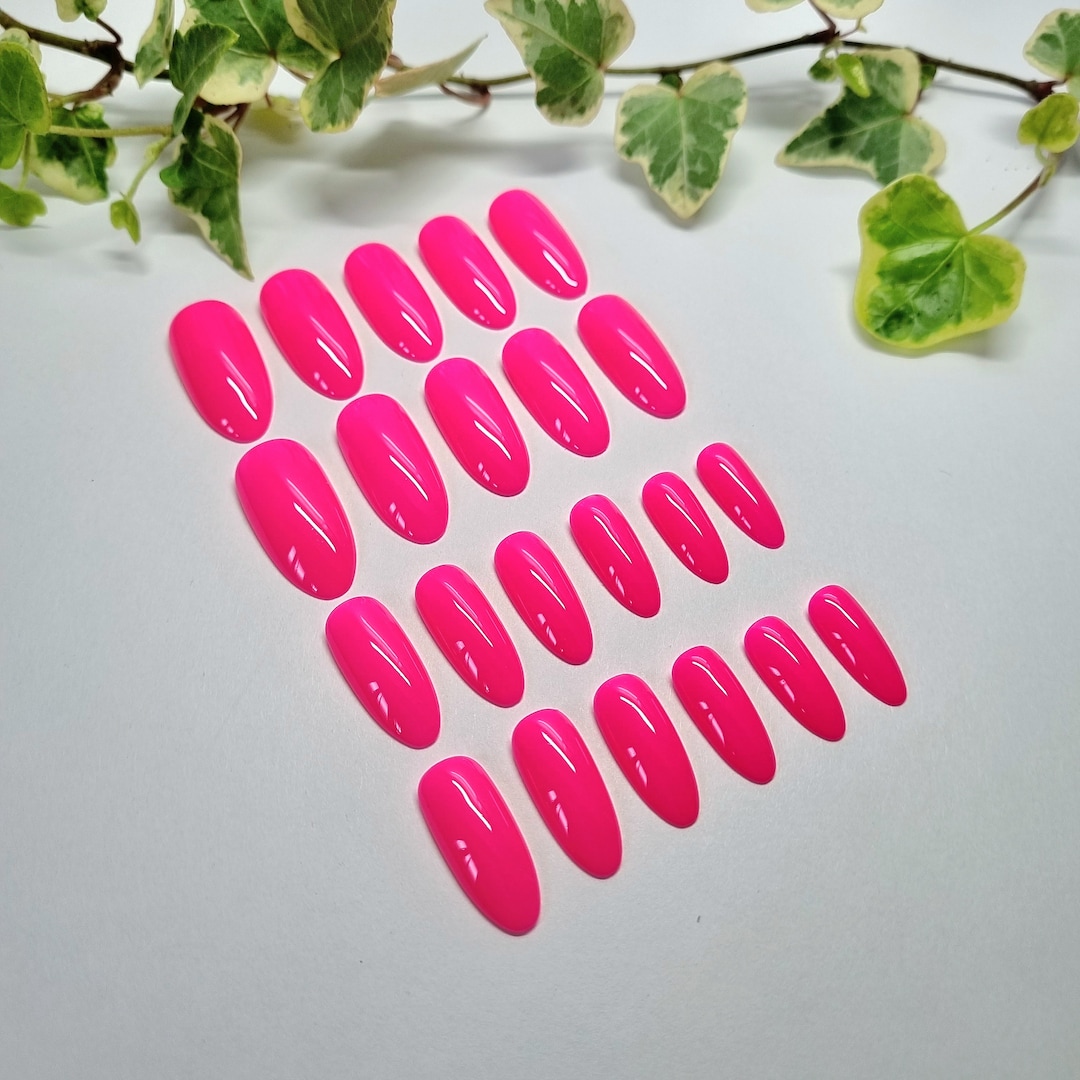 Hot Pink Press on Nails, Full Set of 22 - Etsy