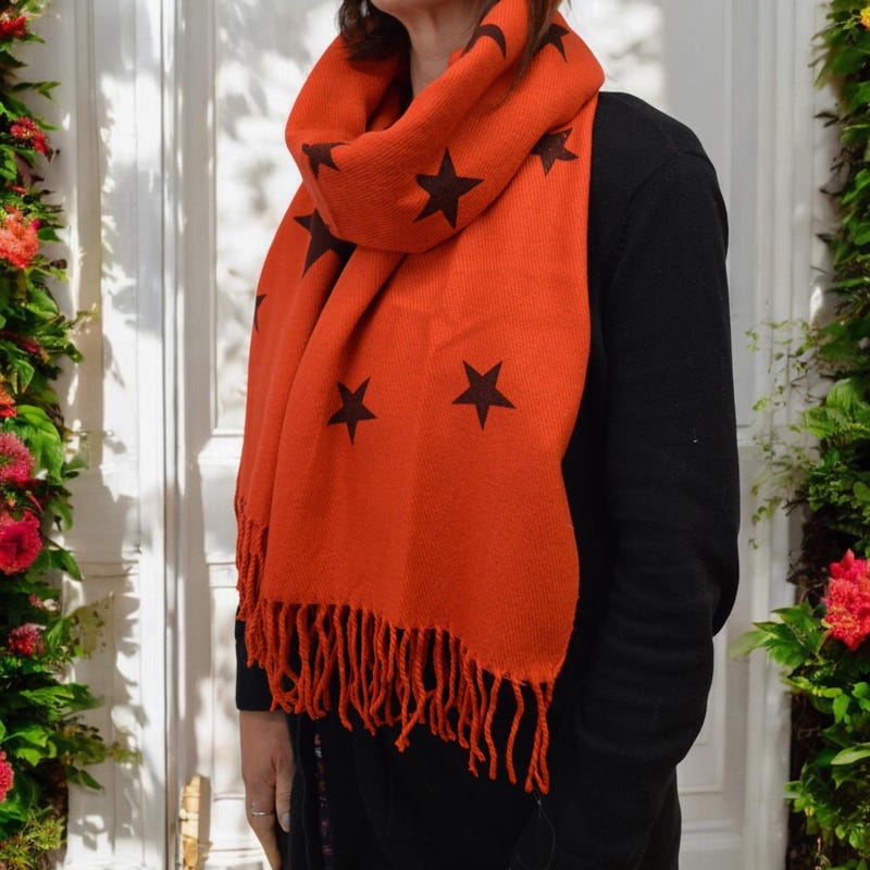 Black Scarf Red Stars - Etsy UK