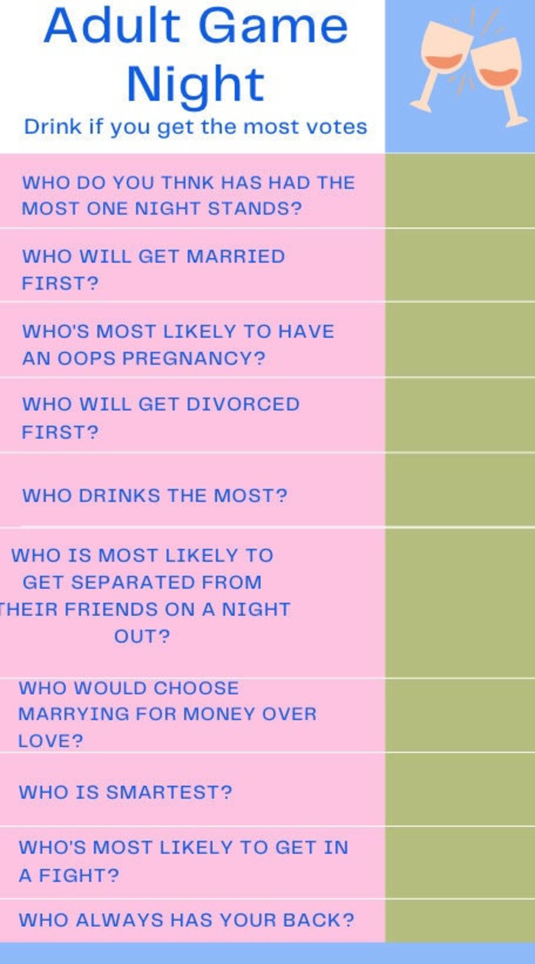 Adult Game Template - Etsy