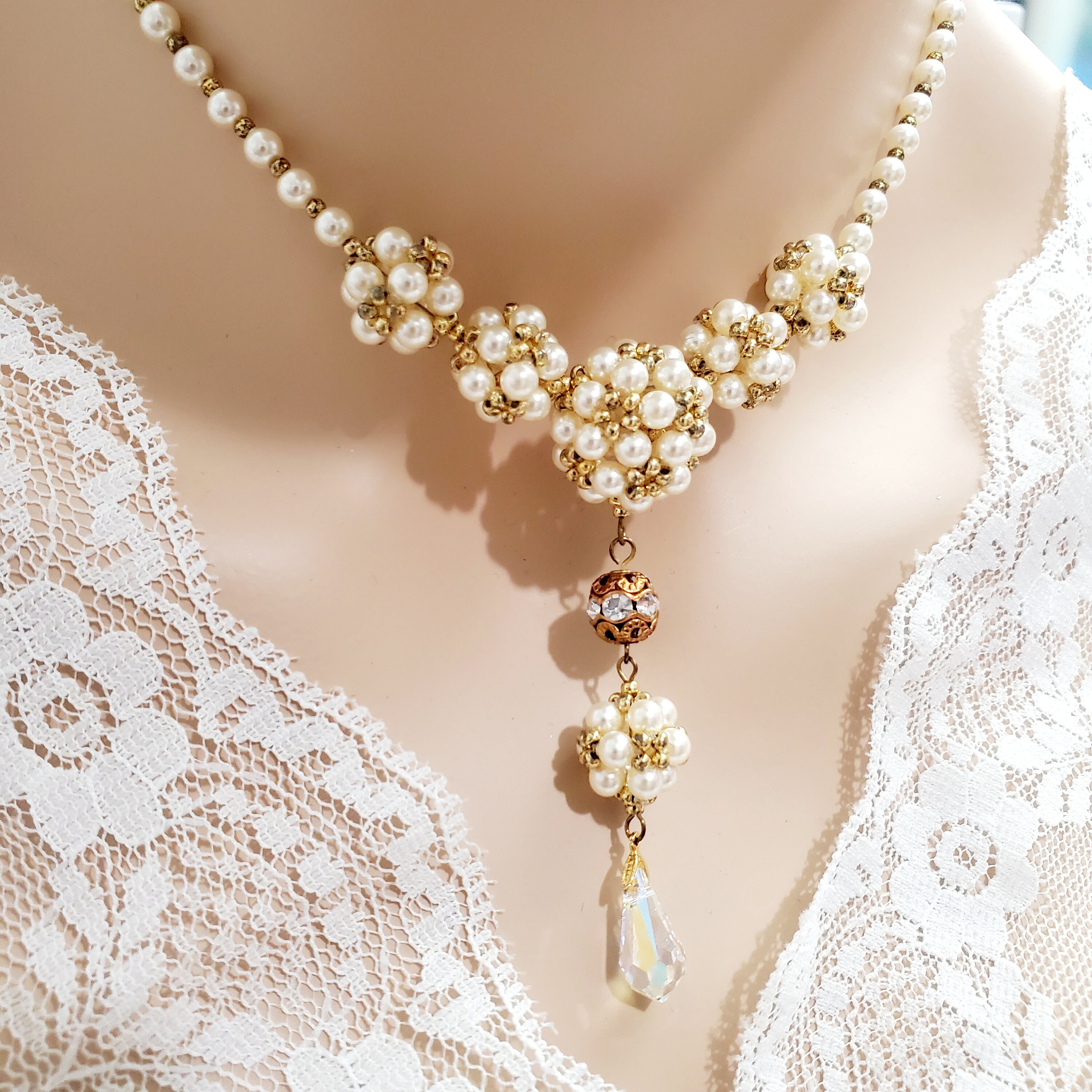 Handmade Swarovski Crystals, Pearls Necklace/crown Earrings/ Swarovski ...