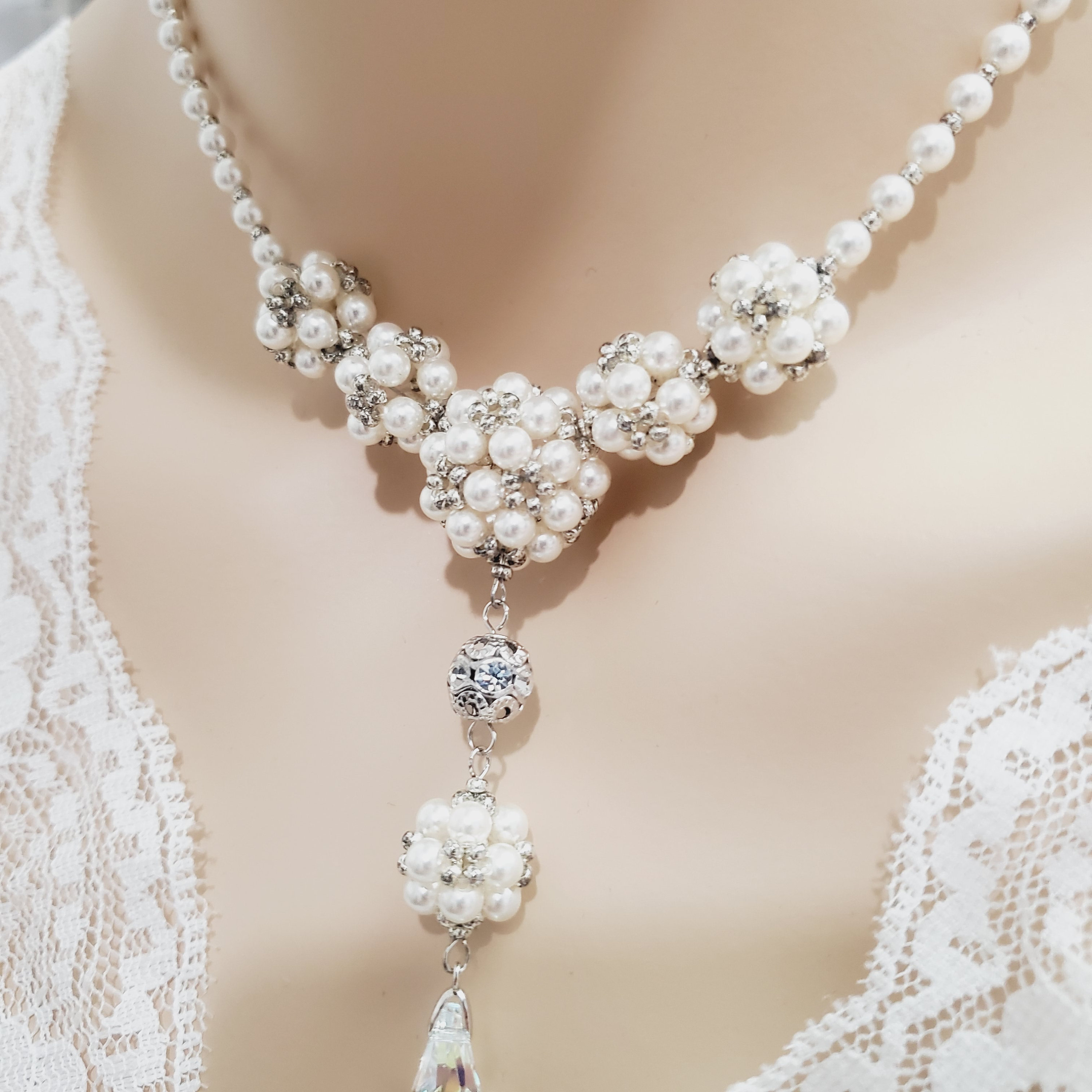 Handmade Swarovski Crystals, Pearls Necklace/crown Earrings/ Swarovski ...