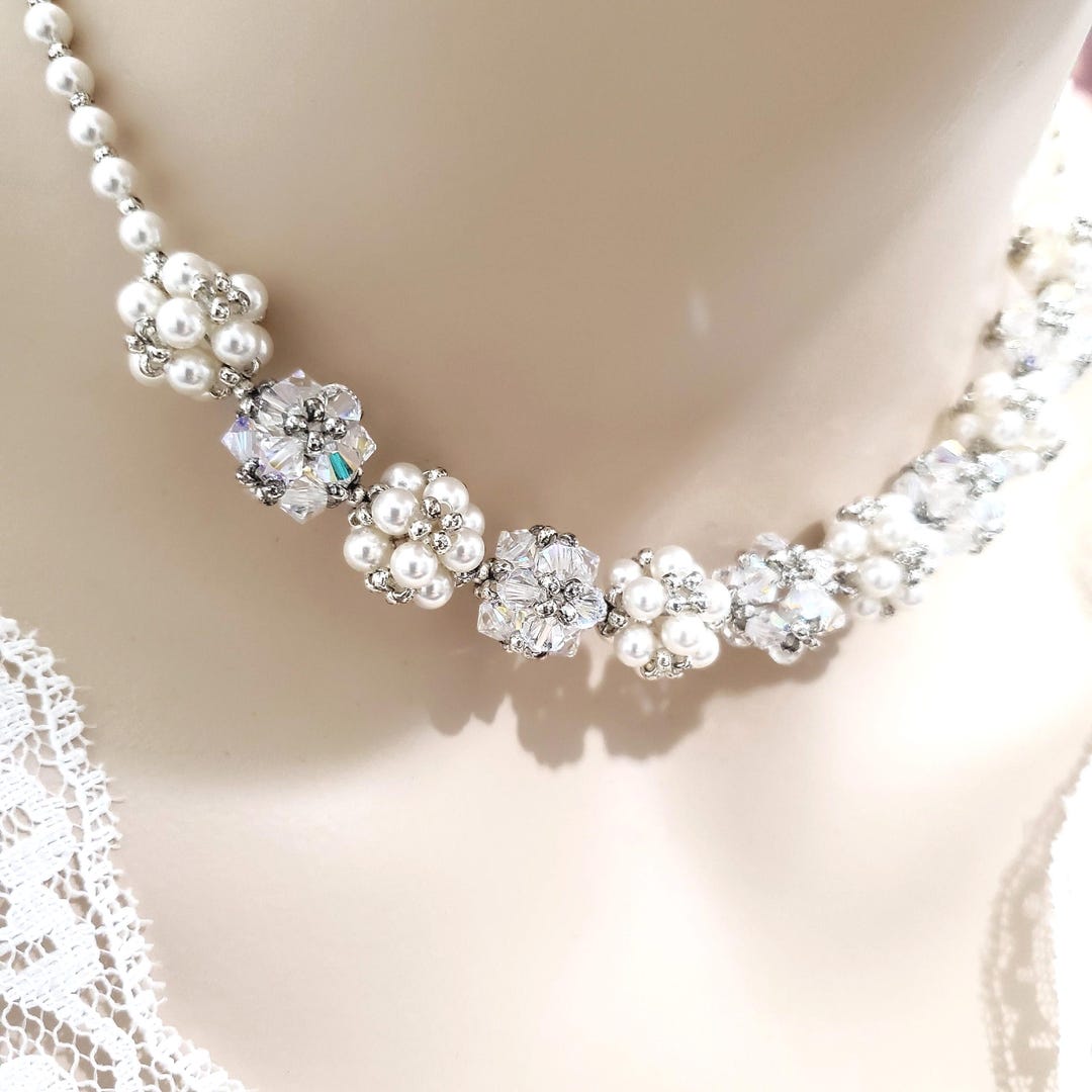 Handmade Swarovski Crystals/pearls Necklace/crown Earrings/swarovski ...