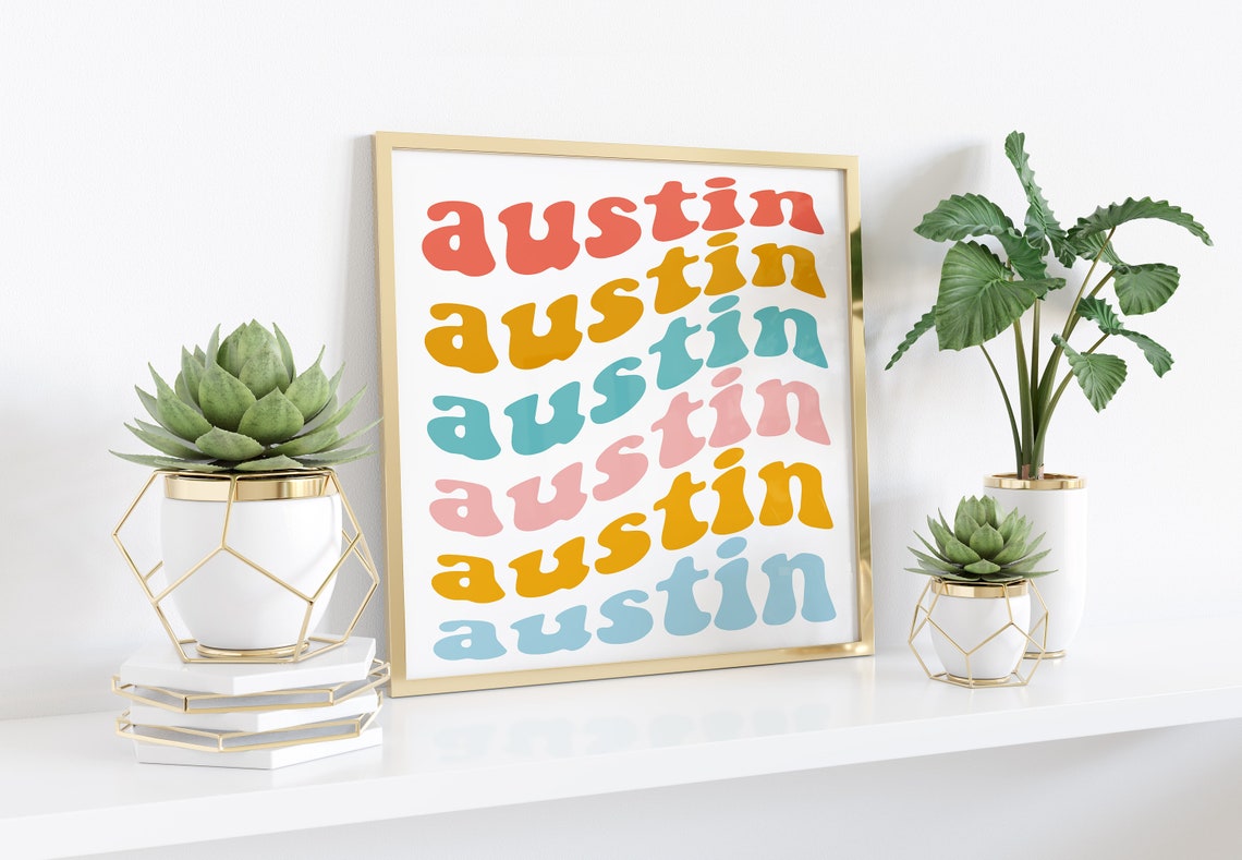 Austin Texas City Name Poster Retro Austin Wall Art Austin - Etsy