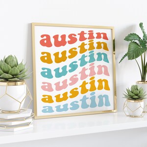 Austin Texas City Name Poster, Retro Austin Wall Art, Austin Texas ...