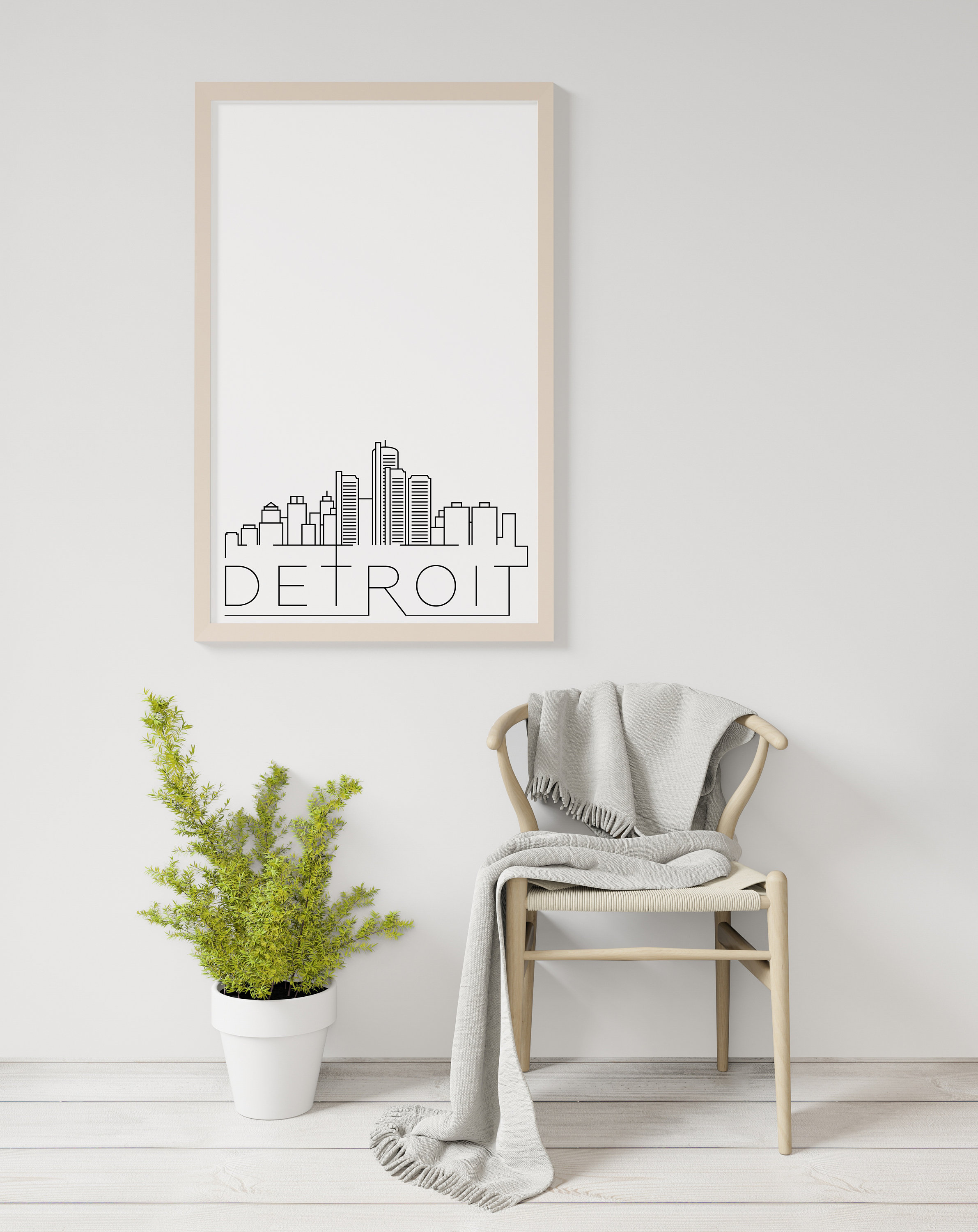 Detroit Skyline Printable Poster, Home Decor, Simple Print, Home Wall ...