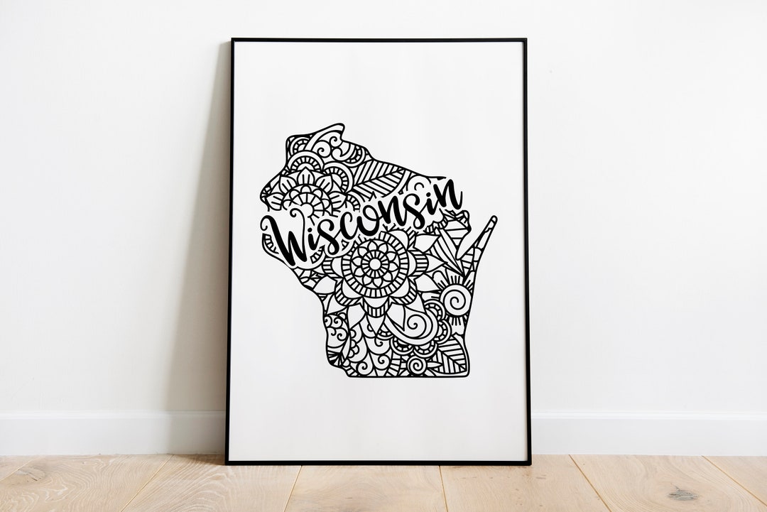 Wisconsin Mandala Printable Poster, Wisconsin Decor, Wisconsin Print ...