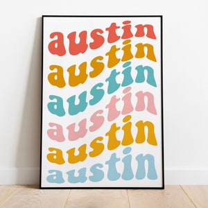 Austin Texas City Name Poster, Retro Austin Wall Art, Austin Texas ...
