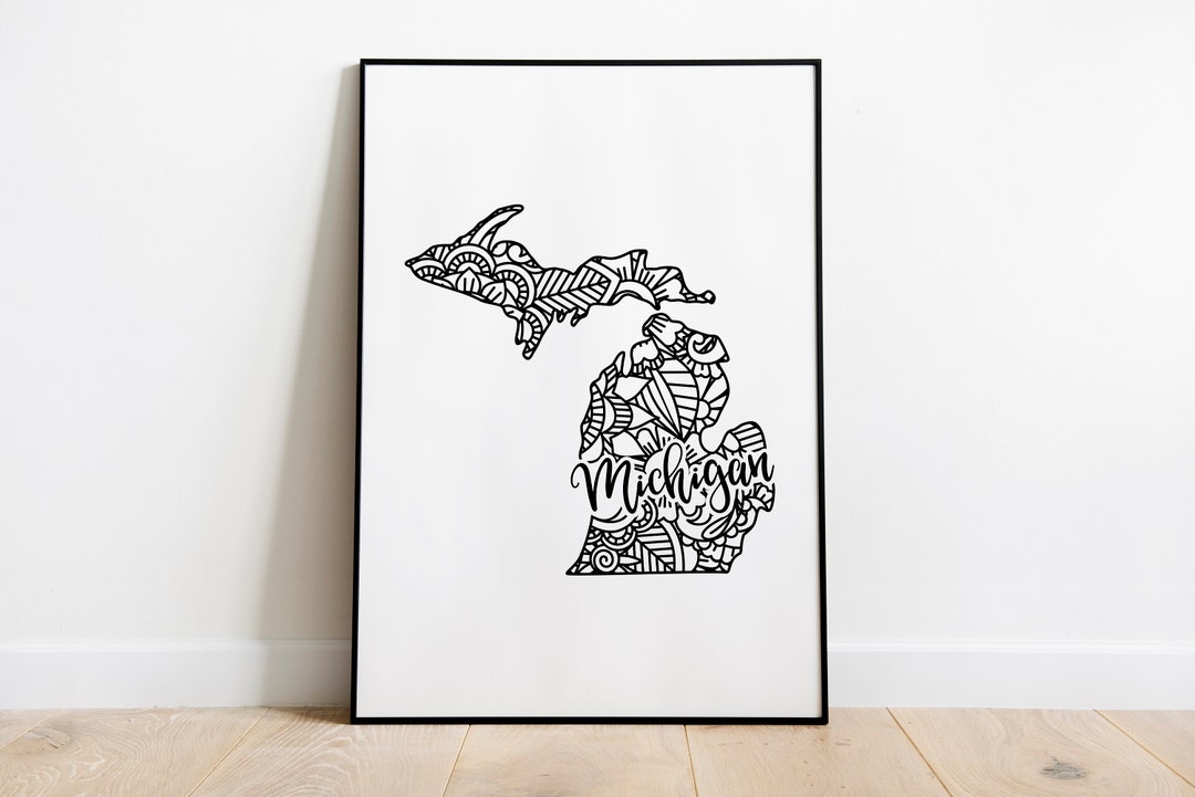 Michigan Mandala Printable Poster, Michigan Decor, MI Print, Michigan ...