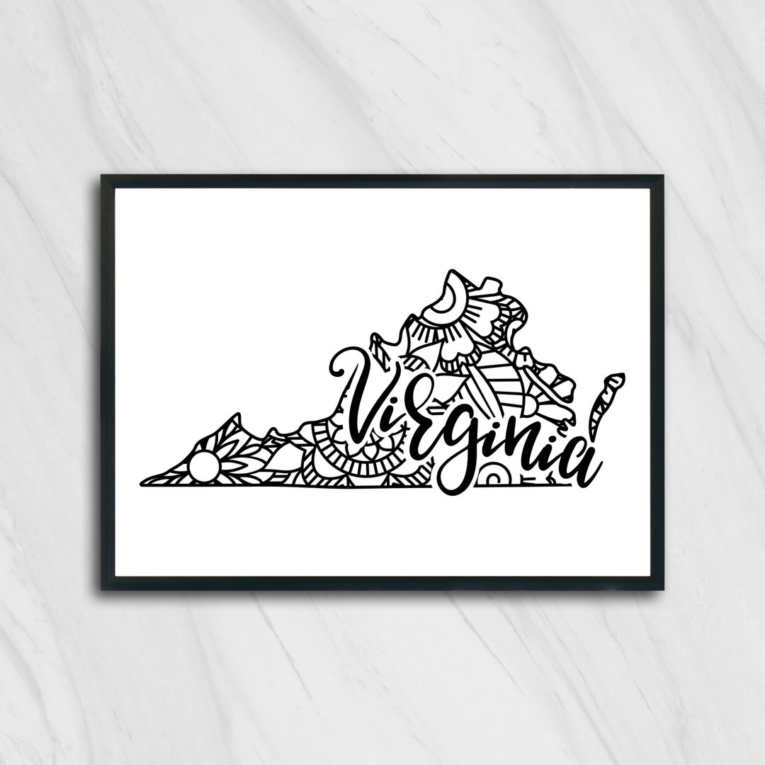 Virginia Mandala Printable Poster, VA Decor, Virginia Print, Virginia ...