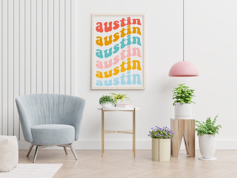 Austin Texas City Name Poster Retro Austin Wall Art Austin - Etsy