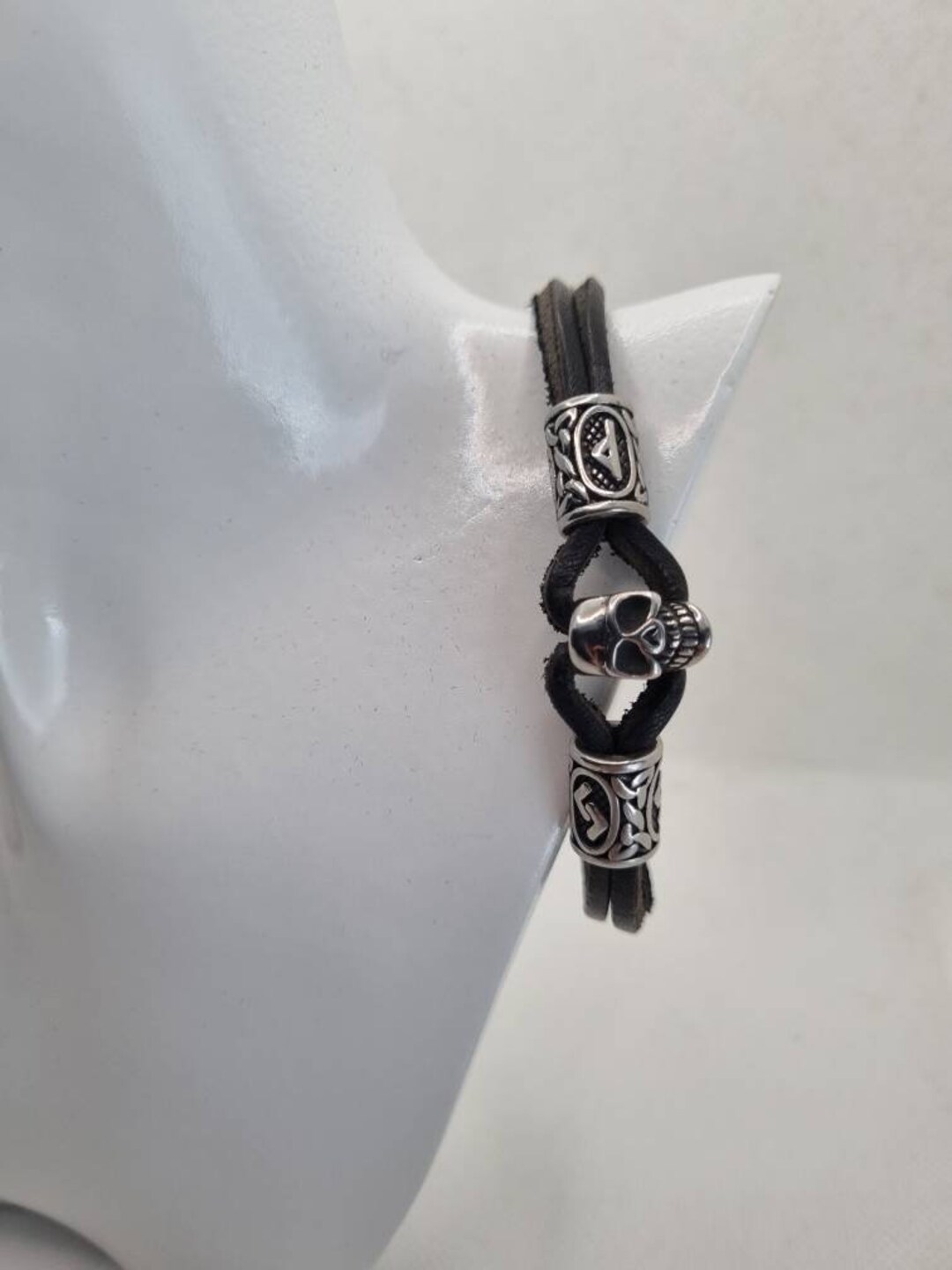 Bracelet Real Leather Skull Runes Viking Odin - Etsy