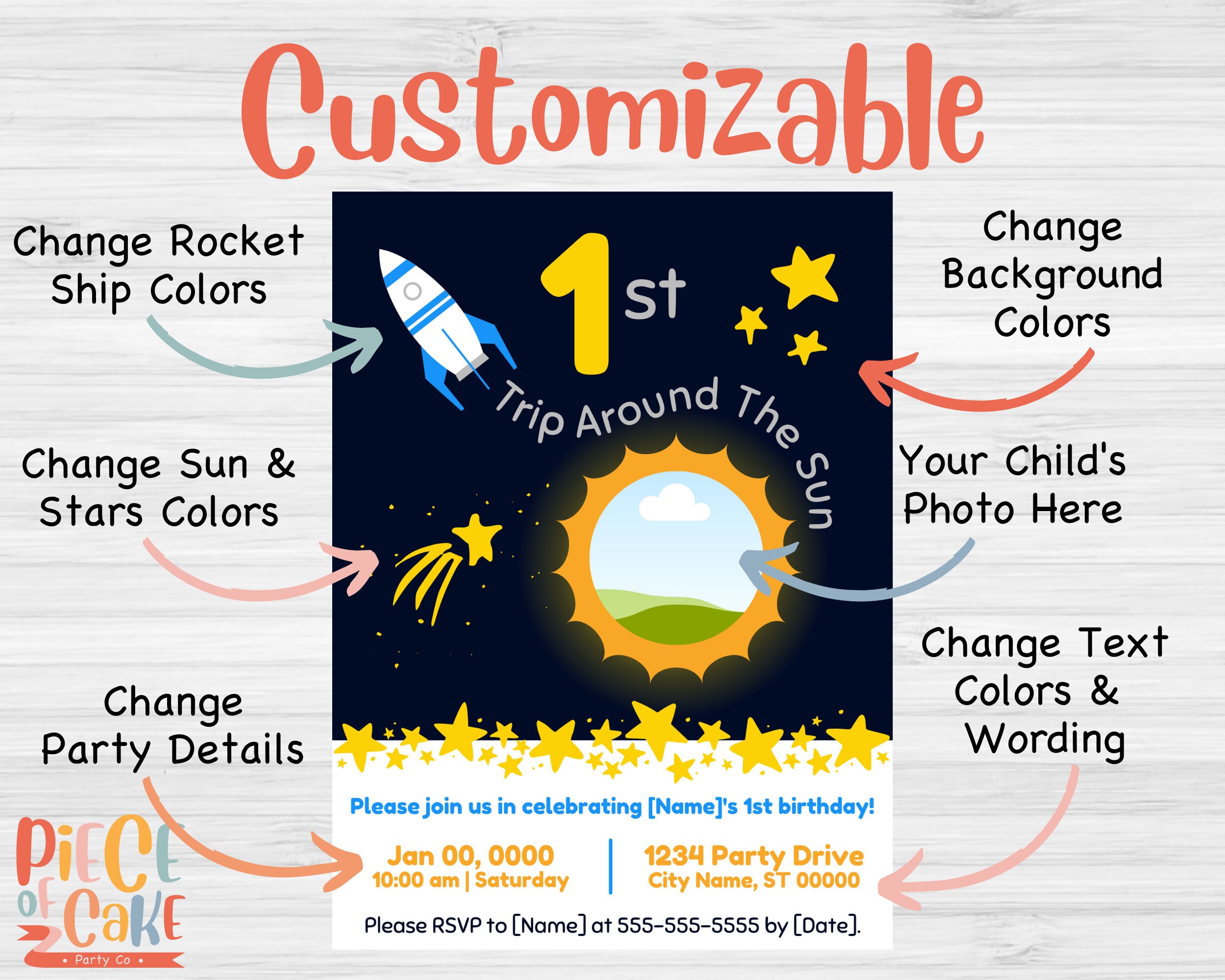 First Birthday Boy Invitation, First Trip Around the Sun Invitation ...