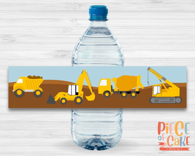 Construction Birthday Boy Water Bottle Labels, Excavator Birthday Party ...