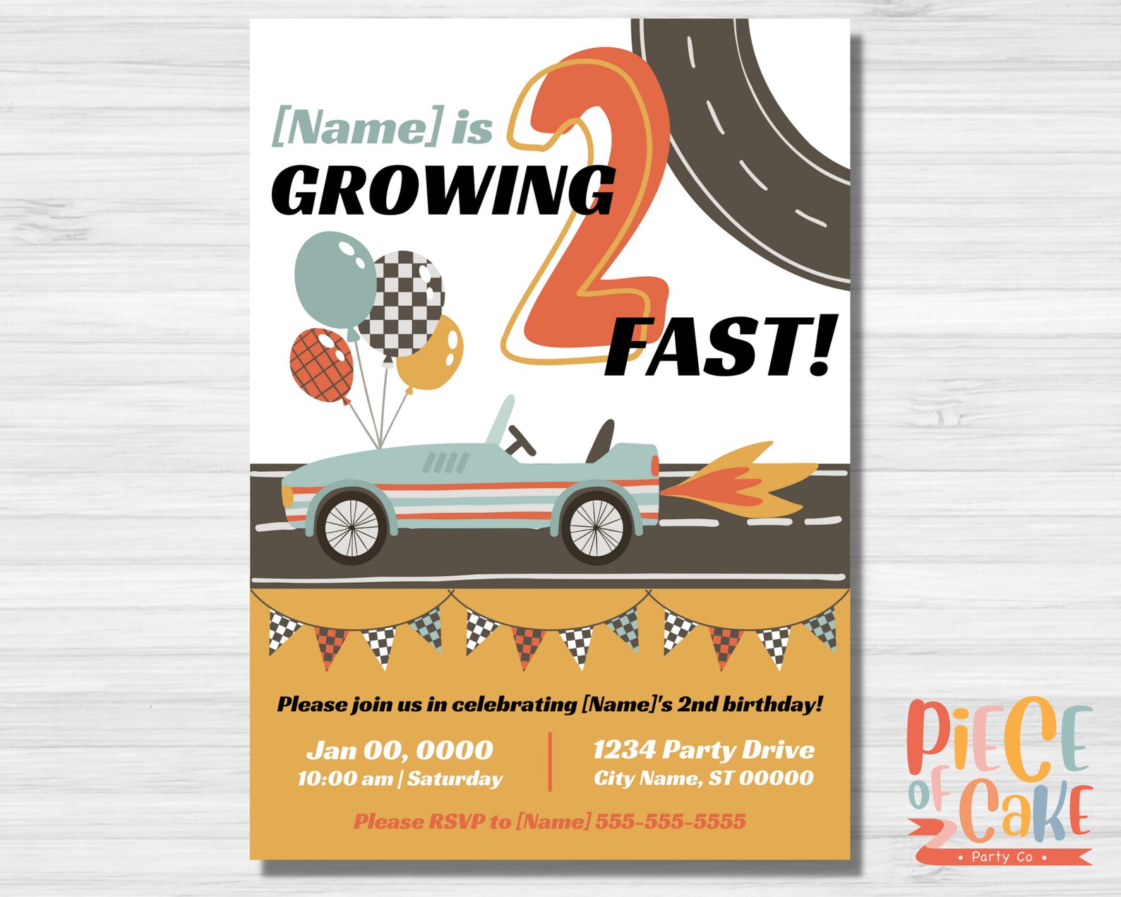 Second Birthday Boy Printable Invitation, Growing 2 Fast Canva Template ...