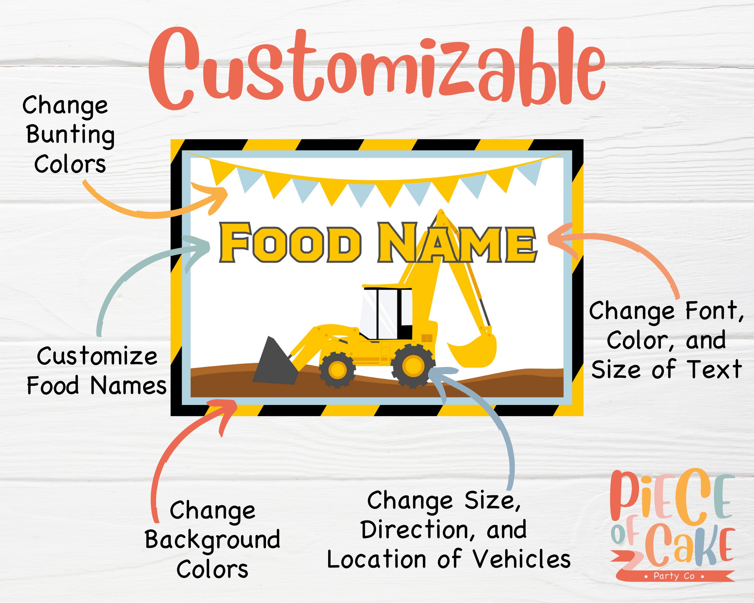 Construction Birthday Boy Food Signs, Excavator Birthday Party ...