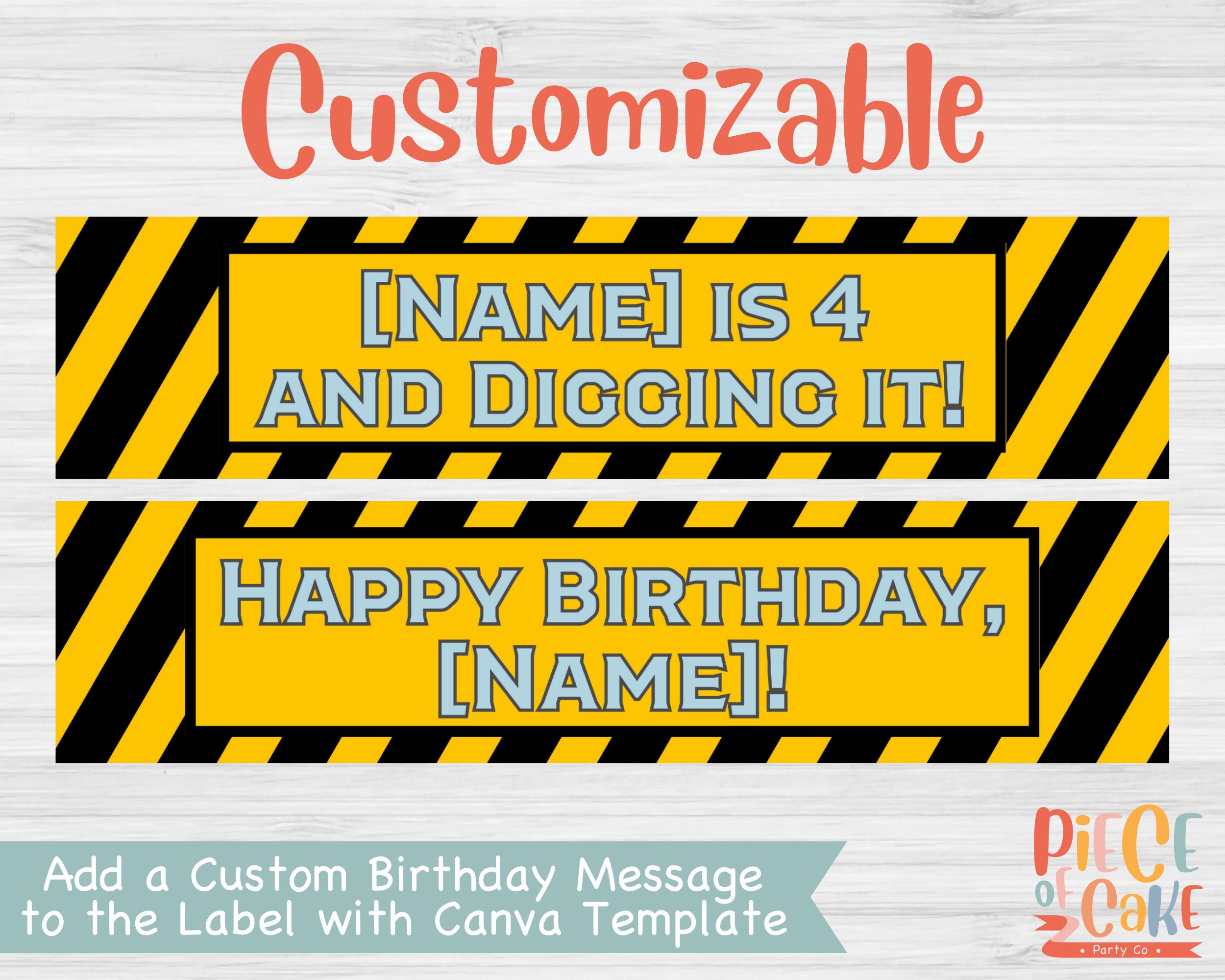 Construction Birthday Boy Water Bottle Labels, Excavator Birthday Party ...