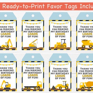 Construction Birthday Boy Party Favor Tags, Excavator Birthday Party ...