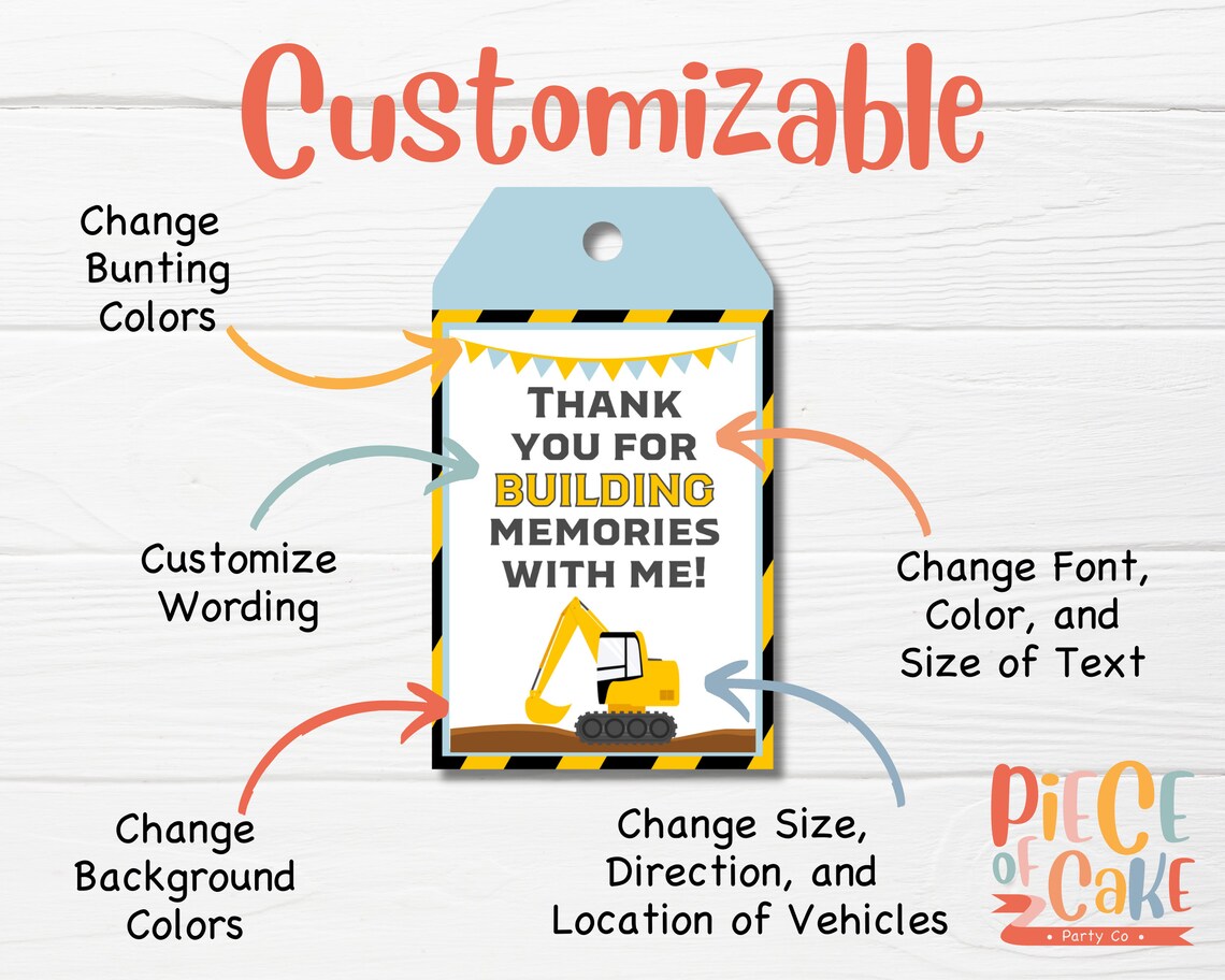 Construction Birthday Boy Party Favor Tags, Excavator Birthday Party ...