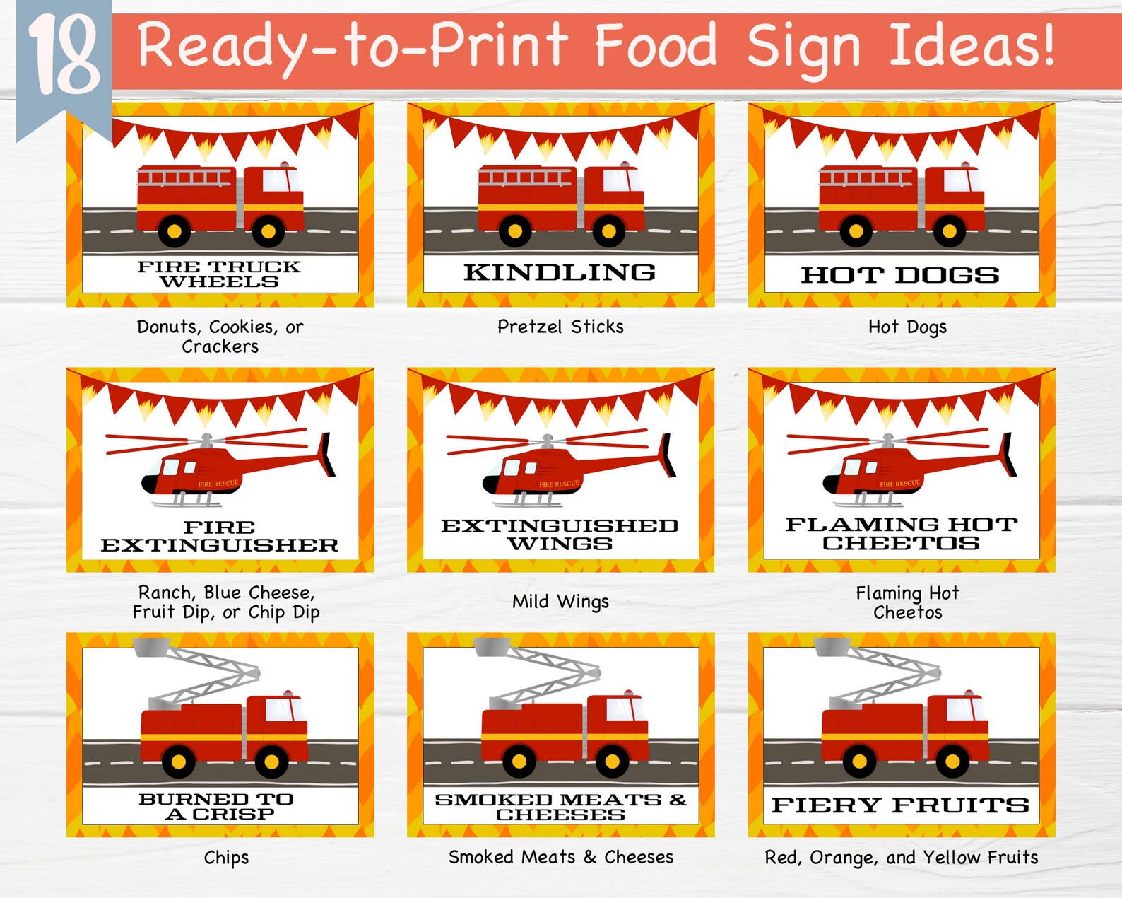 Fire Truck Birthday Boy Food Signs, Sound the Alarm, Printable Food ...
