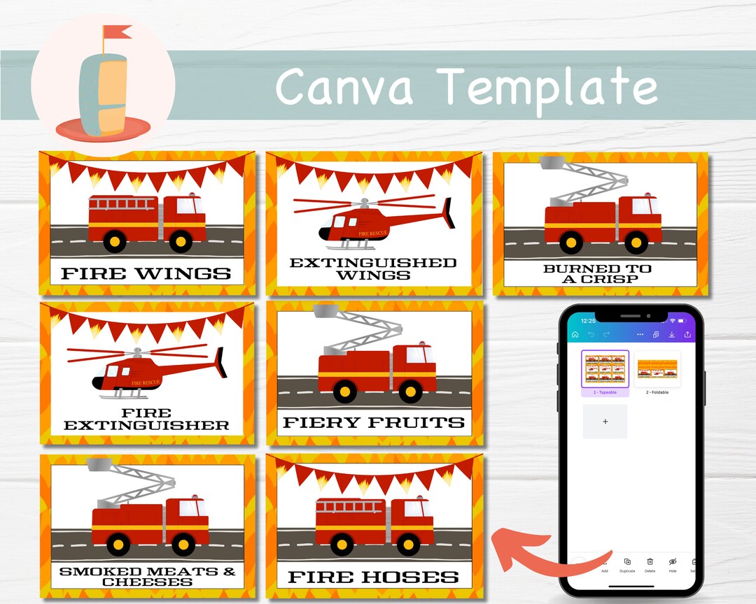 Fire Truck Birthday Boy Food Signs, Sound the Alarm, Printable Food ...