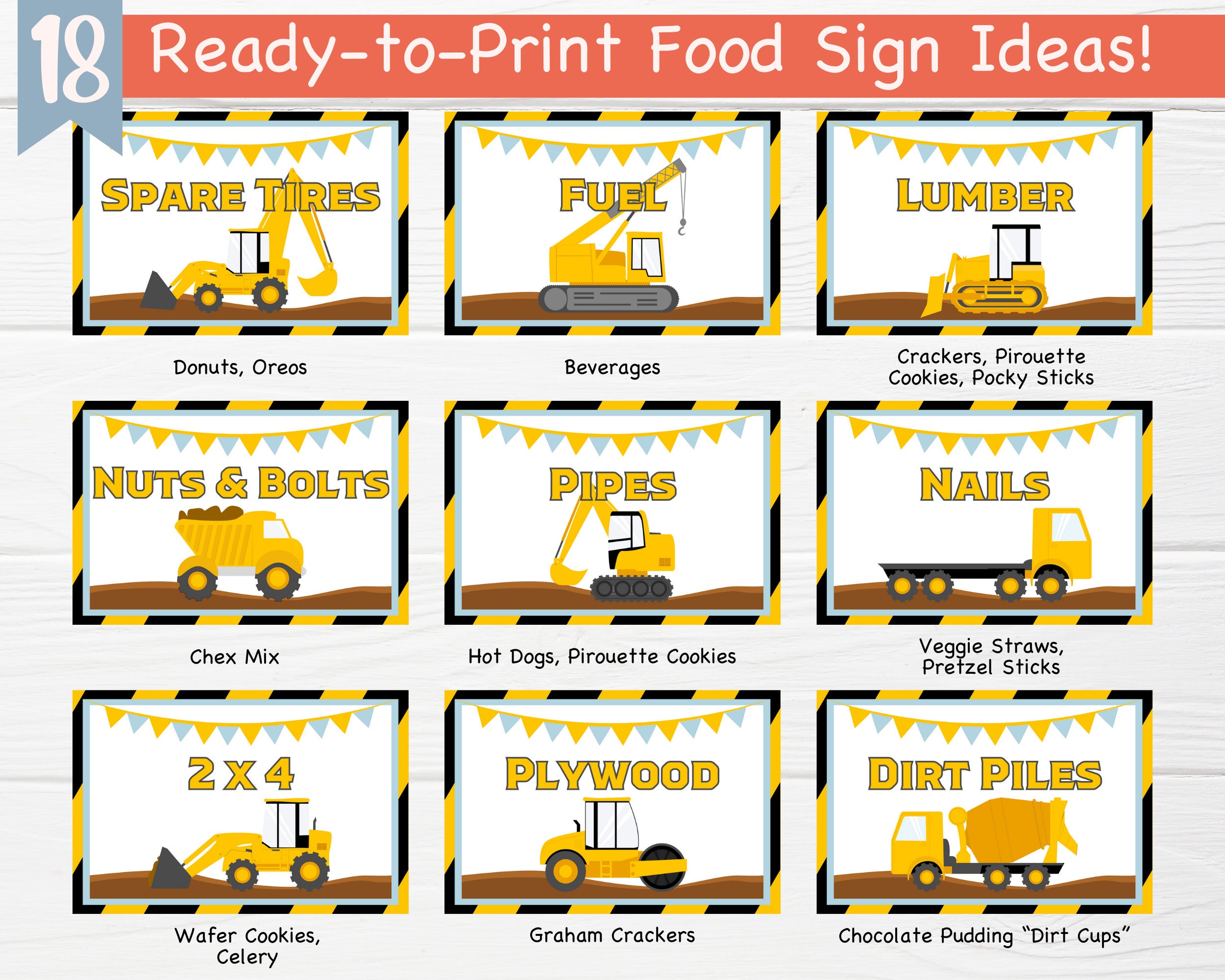 Construction Birthday Boy Food Signs, Excavator Birthday Party ...