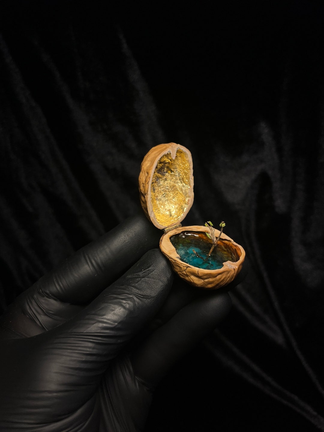 Walnut Shell Miniature Gold Art Epoxy Sea Art - Etsy