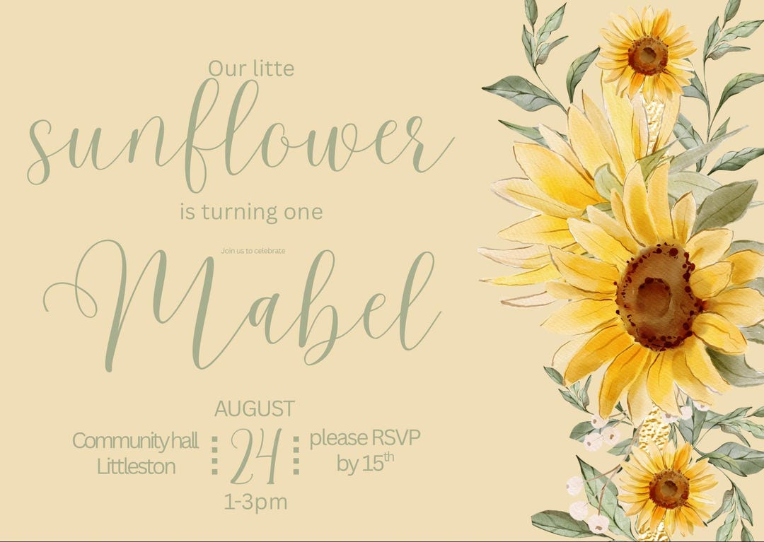 Digital Sunflower Themed Party Invitation - Etsy