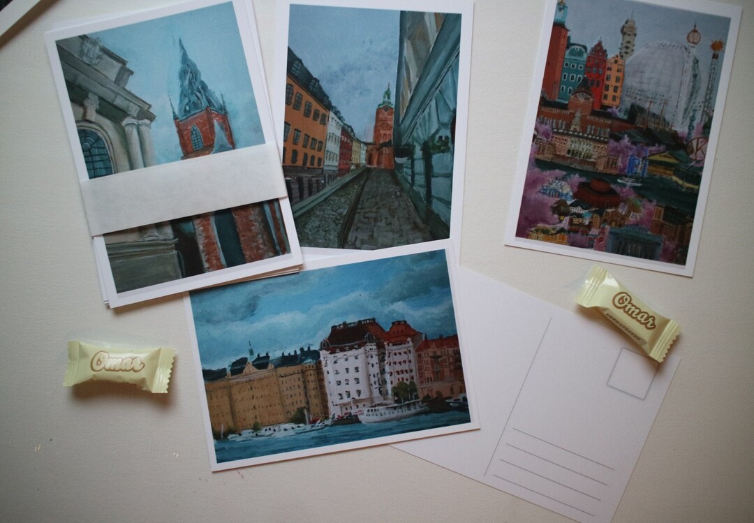 Stockholm Sweden Postcards Set 4-pack | Nordic Art | Scandinavian Art ...