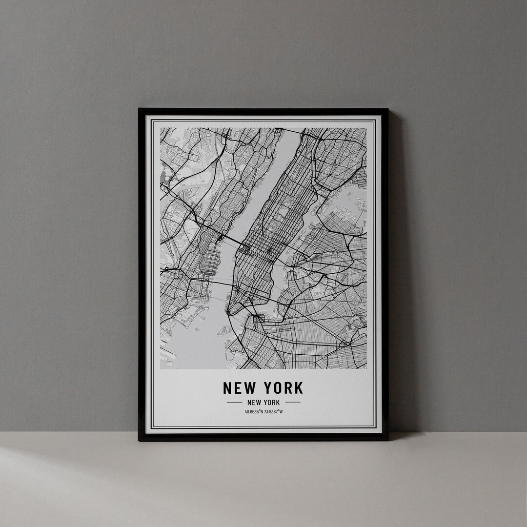 New York Map Digital Print, New York Map Poster, New York NY Wall Art ...