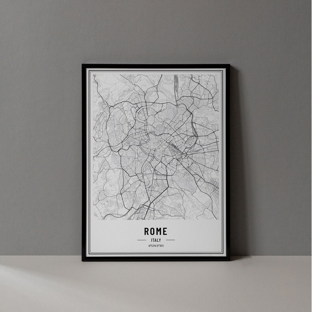 Rome Italy Map Digital Print, Rome Map Poster, Rome Map Wall Art, Rome ...