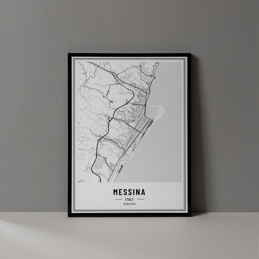Messina Italy Map Digital Print, Messina Italy Map Poster, Messina Map ...