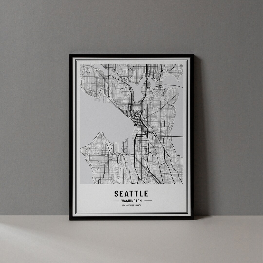 Seattle Washington Map Digital Print, Seattle WA Map Poster, Seattle ...