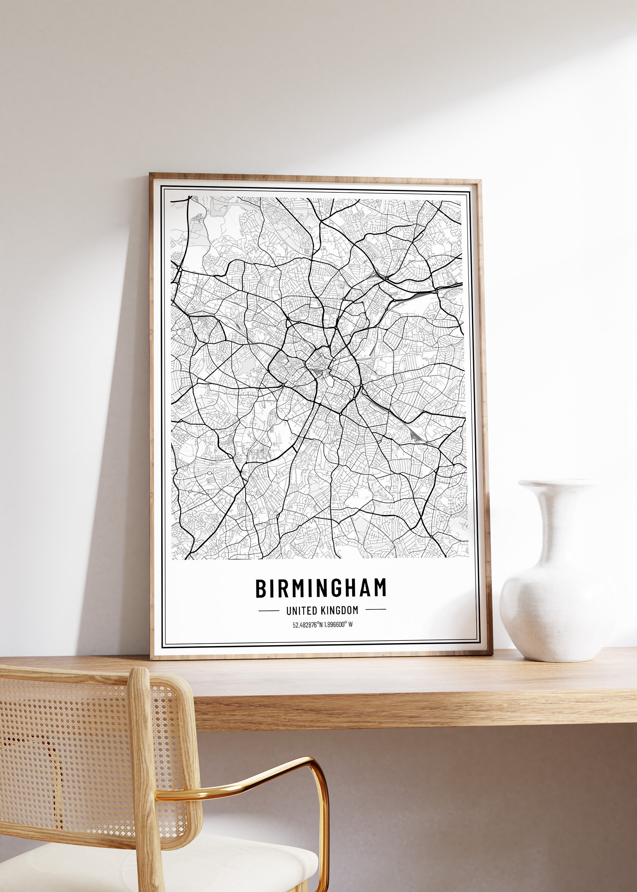 Birmingham UK Map Digital Print, Birmingham Map Poster, Birmingham Map ...
