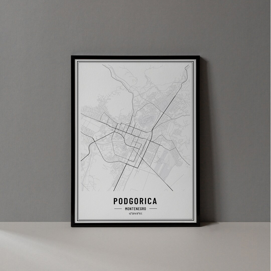 Podgorica Montenegro Map Digital Print, Podgorica Map Poster, Podgorica ...