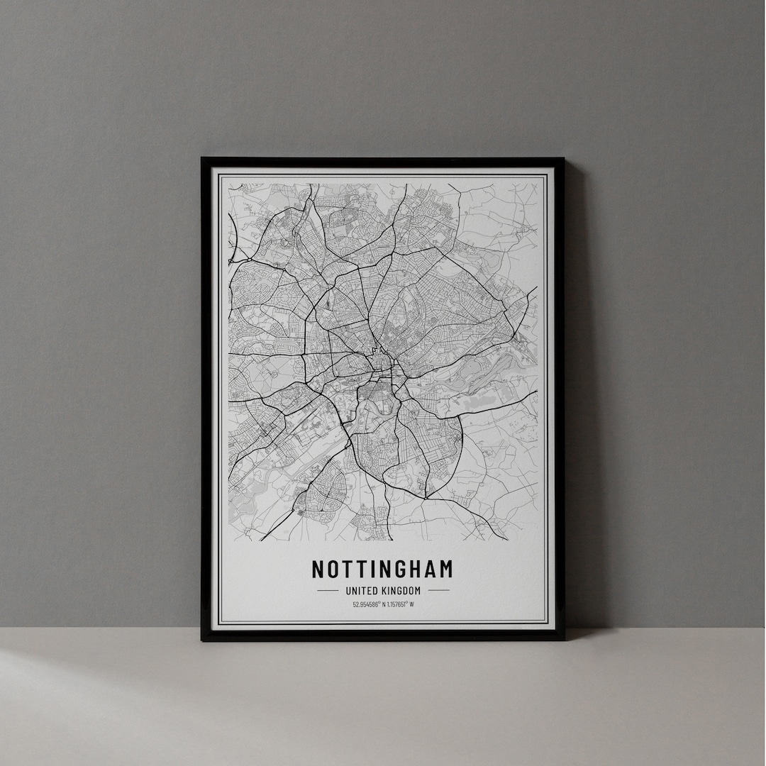 Nottingham UK Map Digital Print, Nottingham Map Poster, Nottingham Map ...