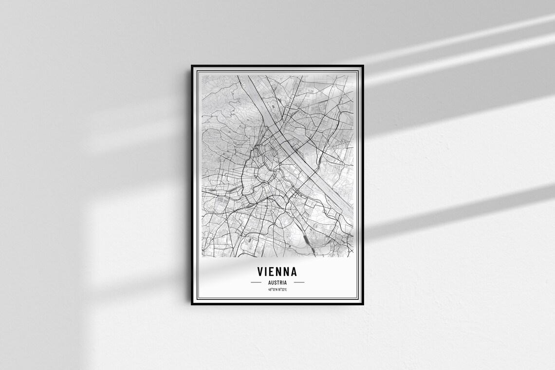 Vienna Austria Map Digital Print, Vienna Map Poster, Vienna Map Wall ...