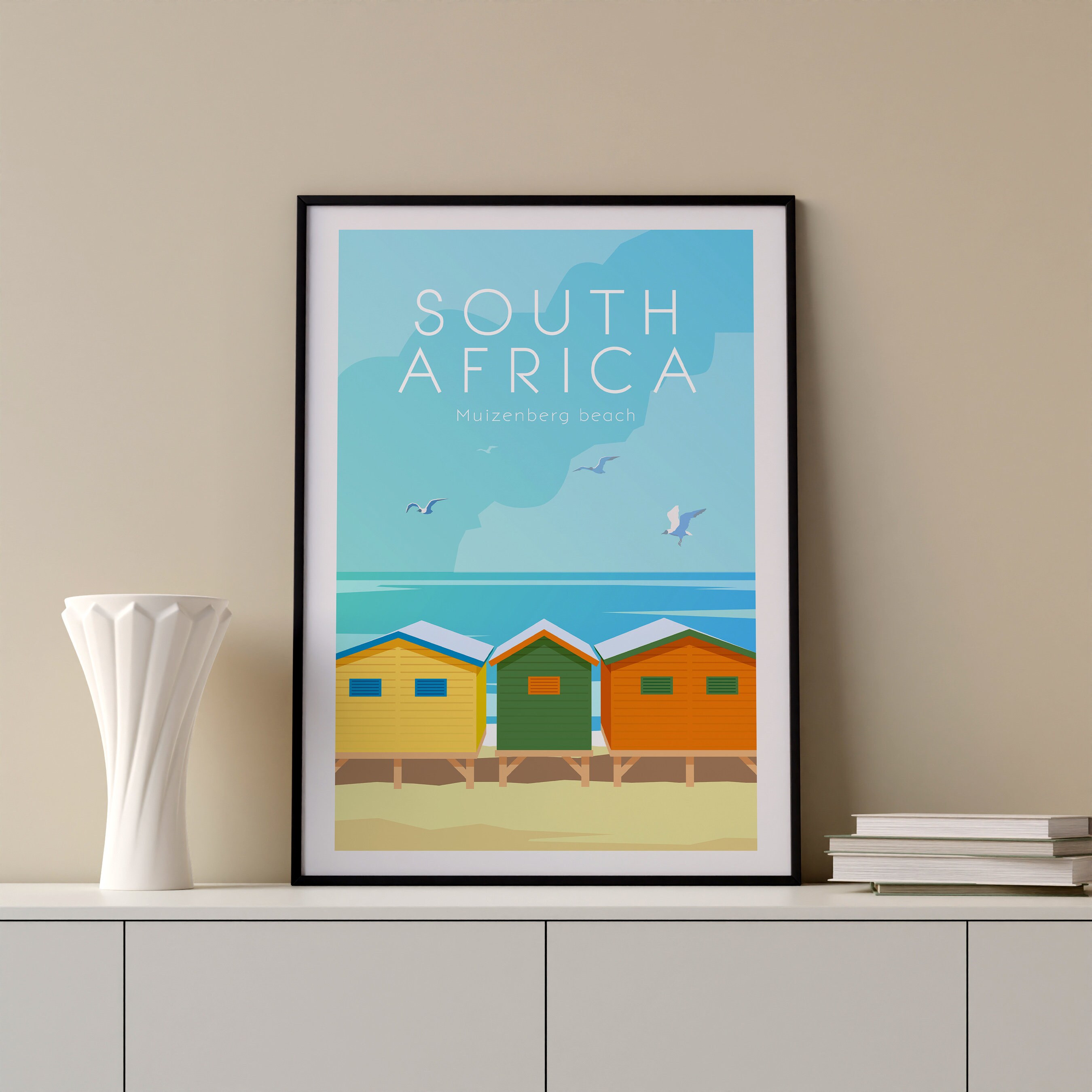 South Africa Mulzenberg Beach Travel Poster, South Africa Wall Art ...