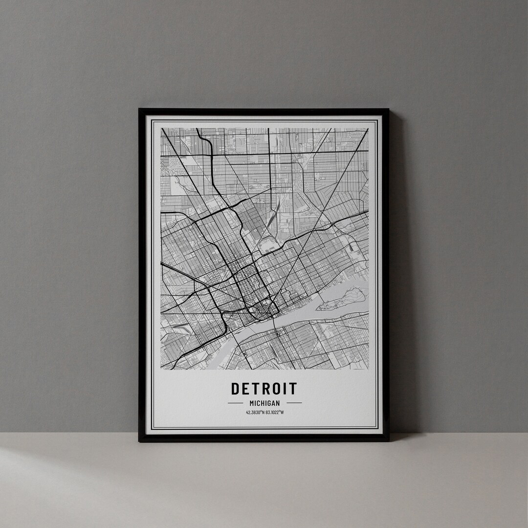 Detroit Michigan Map Digital Print, Detroit Michigan Map Poster ...