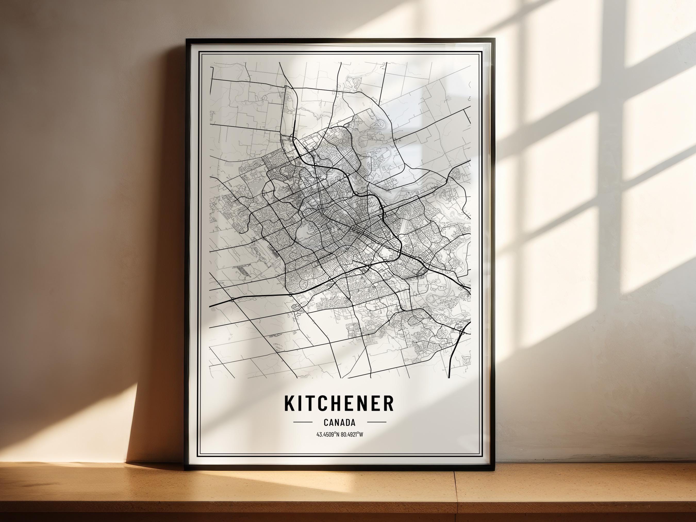 Kitchener Canada Map Digital Print, Kitchener Map Poster, Kitchener ...