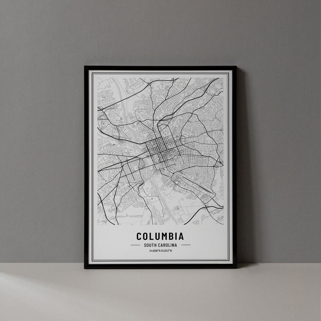 Columbia South Carolina Map Digital Print, Columbia SC Map Poster ...