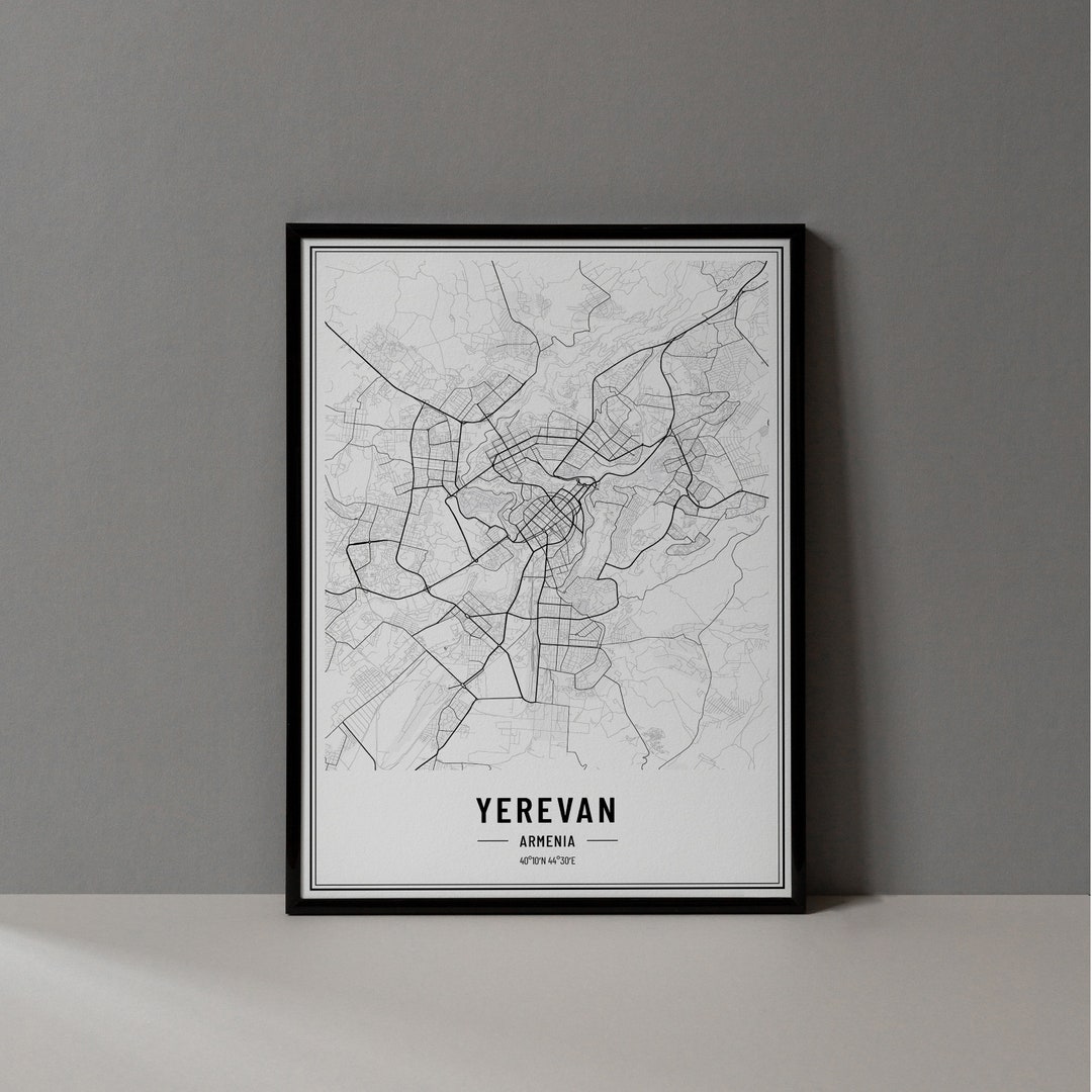 Yerevan Armenia Map Digital Print, Yerevan Map Poster, Yerevan Map Wall ...